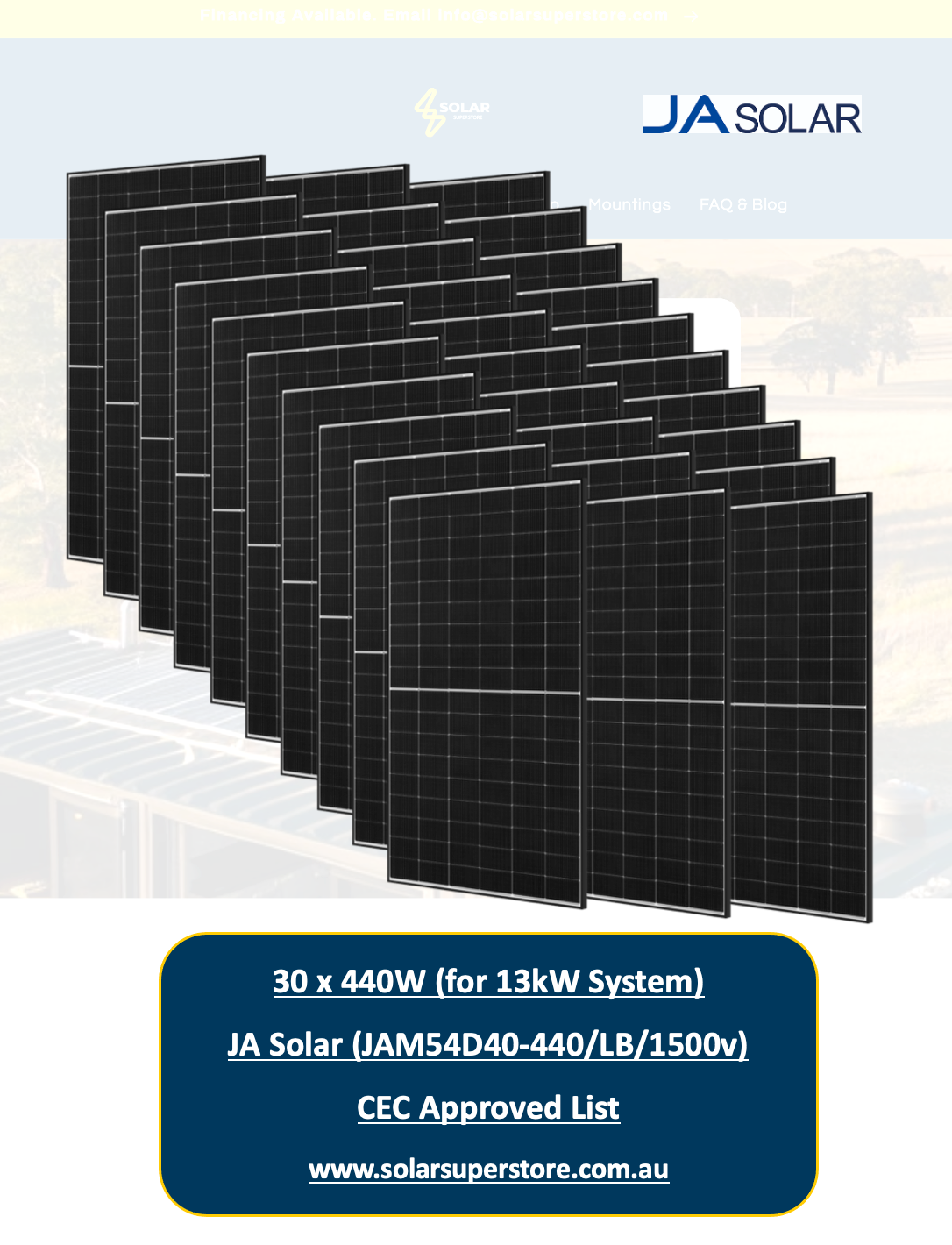 Solar Panel Kit for Home - 13kW JA Solar (JAM54D40) | Solar Superstore